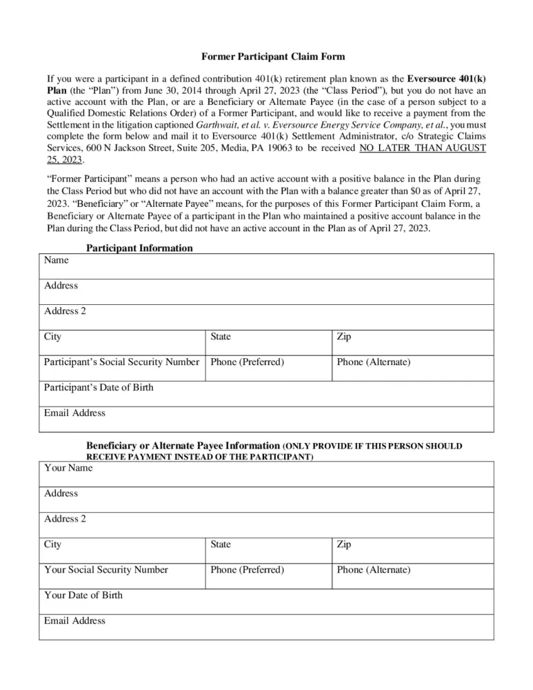 Eversource-Former-Participant-Claim-Form.pdf | Strategic Claims Services